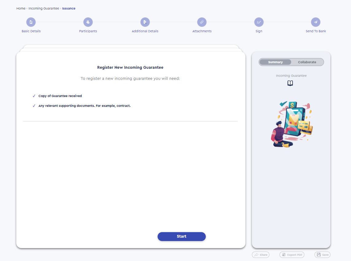 Registering an Incoming guarantee as a corporate (Beneficiary) user ...